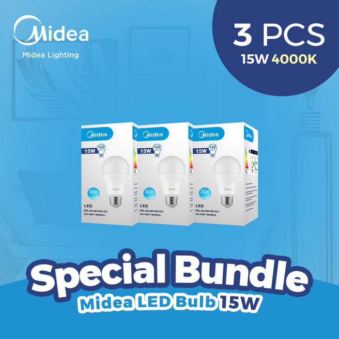 Promo Midea Lampu Led Bulb 15 Watt Natural White 4000K Kuning Soft ...