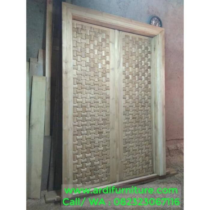 Jual Pintu Kupu Tarung Model Anyaman Bambu Kayu Jati Pintu Rumah utama ...