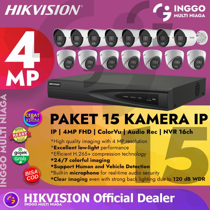 Jual PAKET IP CAMERA 15 KAMERA 4MP HIKVISION COLORVU AUDIO REKAM SUARA ...