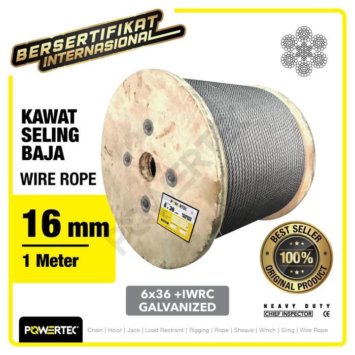 Promo Wire Rope / Kawat Seling Baja 6x36 IWRC 16mm Galv POWERTEC - 1 ...