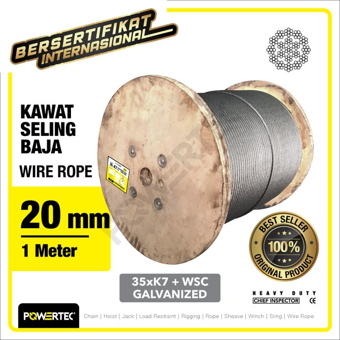 Jual Wire Rope / Kawat Seling Baja 35xK7 WSC 20mm Galv POWERTEC - 1 Meter - Jakarta Pusat ...