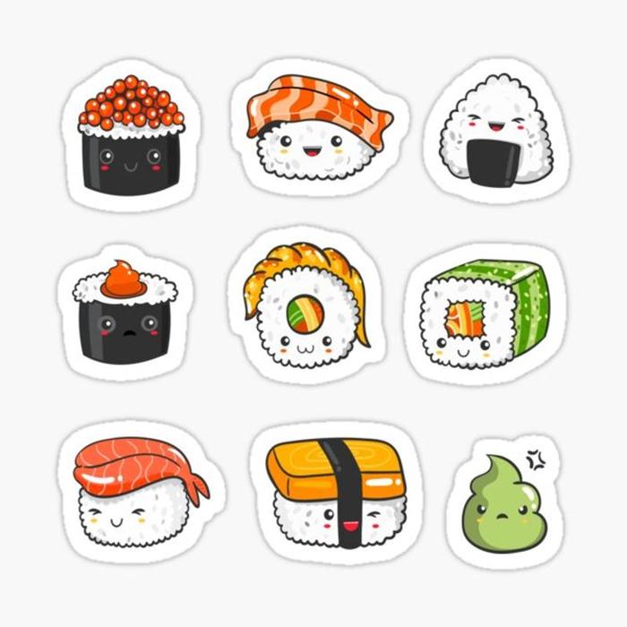 Jual Kawaii Sushi Sticker Pack For Laptop Decor Bedroom Car Cute ...