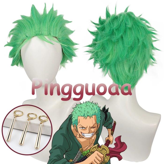 Jual One Piece Roronoa Zoro Cosplay Wig 30Cm Light Green Short Hair ...