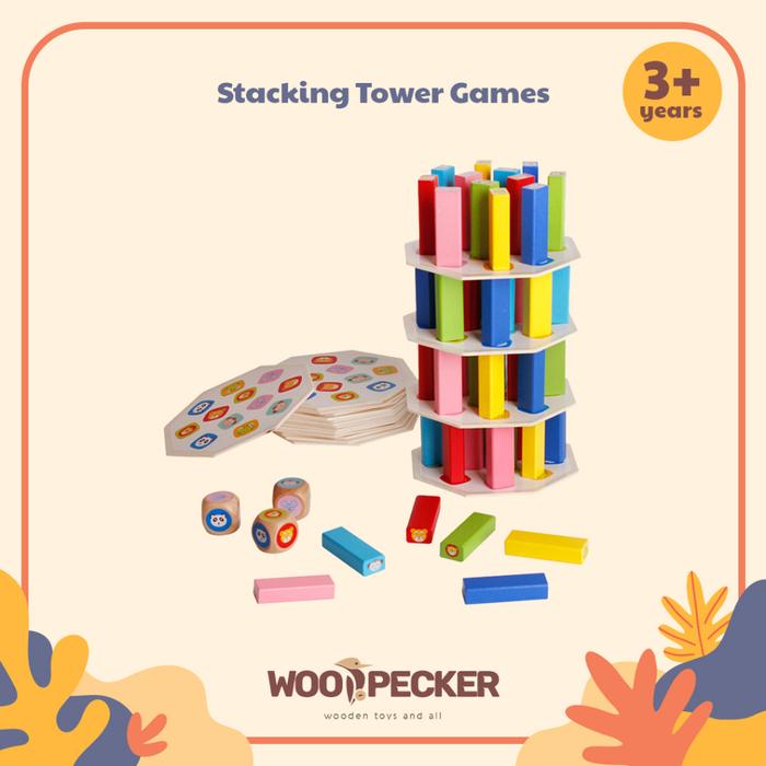 Jual Mainan wooden stack animal tower menara balok hewan kayu edukasi ...