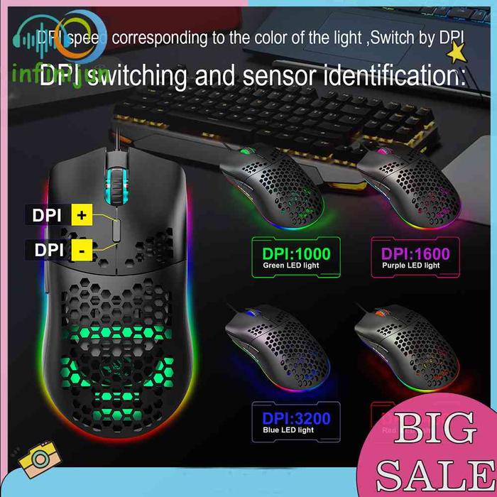 Jual J900 Mouse Gaming 6400 DPI Ergonomis 6 Tombol RGB Dengan Kabel USB ...