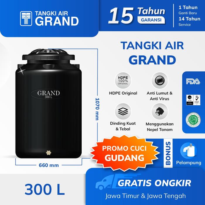Jual Tandon Toren Tangki Air Grand 300 L Polos Anti Lumut Sertifikasi ...