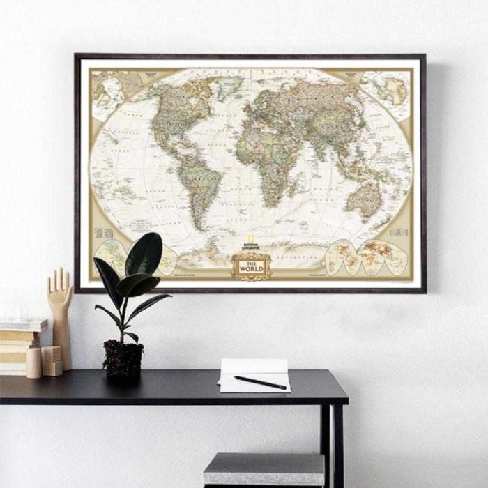 Promo Dekorasi Hiasan Dinding Poster Peta Dunia Vintage World Map ...