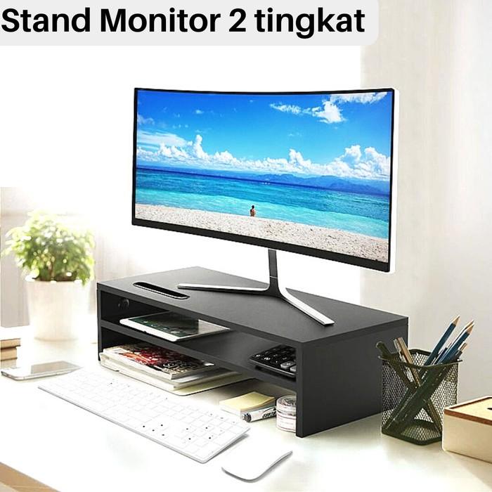 Jual Stand Monitor meja pc laptop 2 tingkat alas monitor kayu murah ...