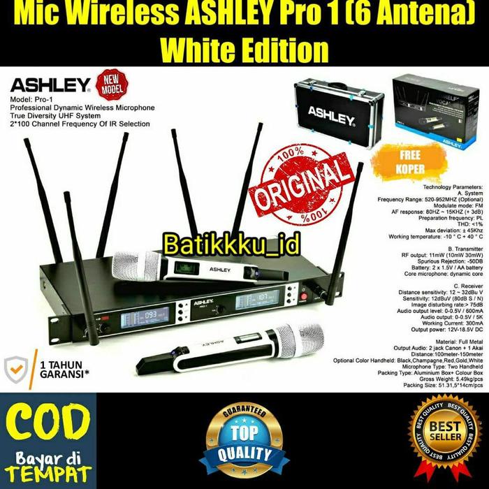 Jual Mic Wireless ASHLEY PRO 1 PRO1 ORIGINAL 2 MIC 6 ANTENA WHITE ...
