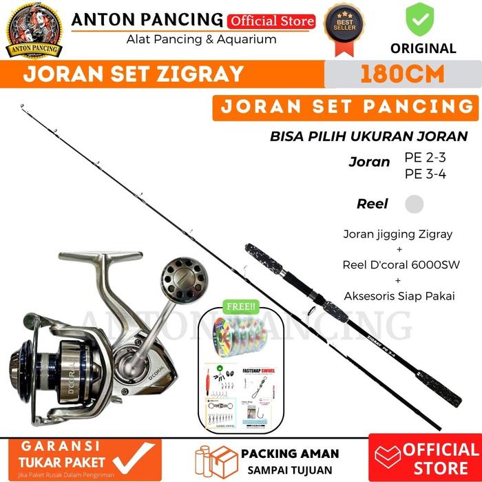Jual TERUPDATE Joran Pancing Jigging 1 Set Zigray 180CM + D'coral 6000 ...