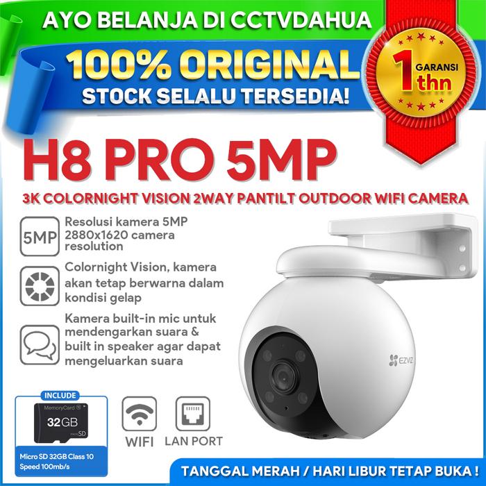 Promo EZVIZ H8 PRO 5MP 3K TILT OUTDOOR WIFI CAMERA FREE MICROSD 32GB ...