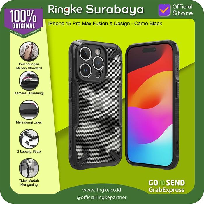 Jual Ringke iPhone 15 Pro Max Fusion X Design Camo Black Anti Banting ...
