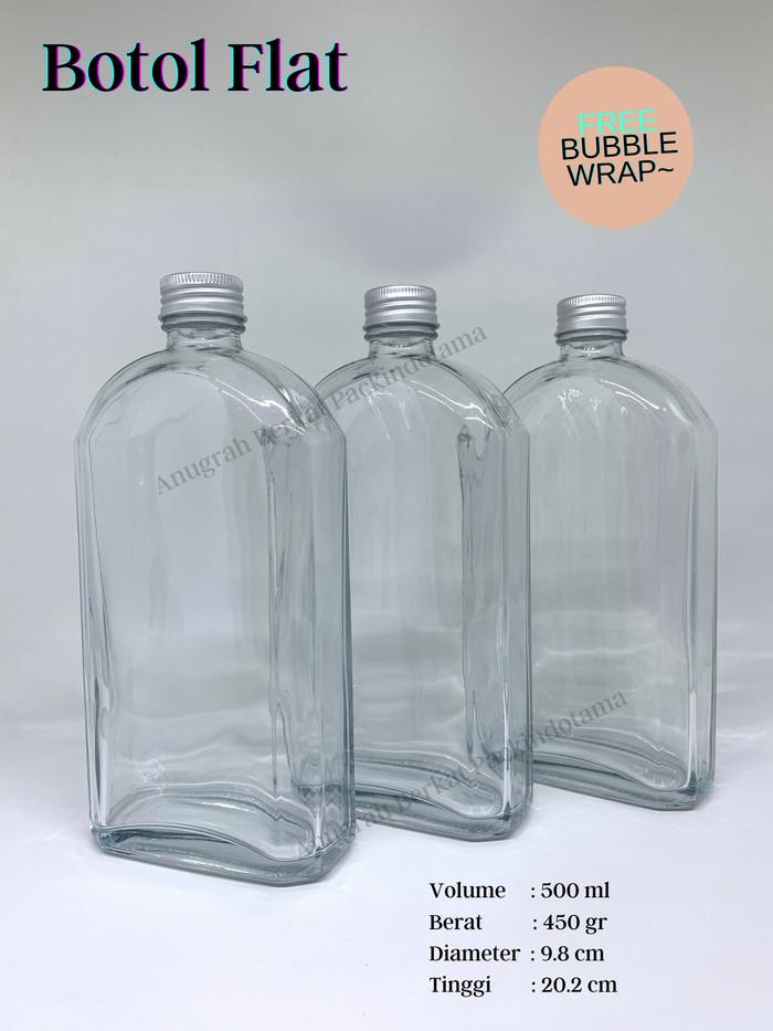 Jual (BC34) Botol Kaca Gepeng Flat 500ml - cocok untuk minuman dingin ...