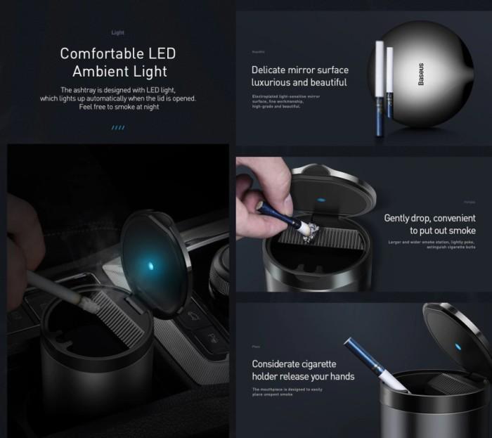 Jual Baseus Car Ashtray Premium LED / Asbak Mobil Cup Holder Koin ...