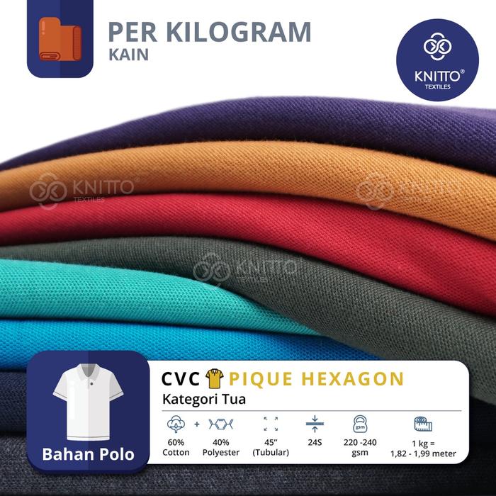 Jual KAIN CVC PIQUE HEXAGON 24S KATEGORI WARNA TUA (BAHAN KAOS ...