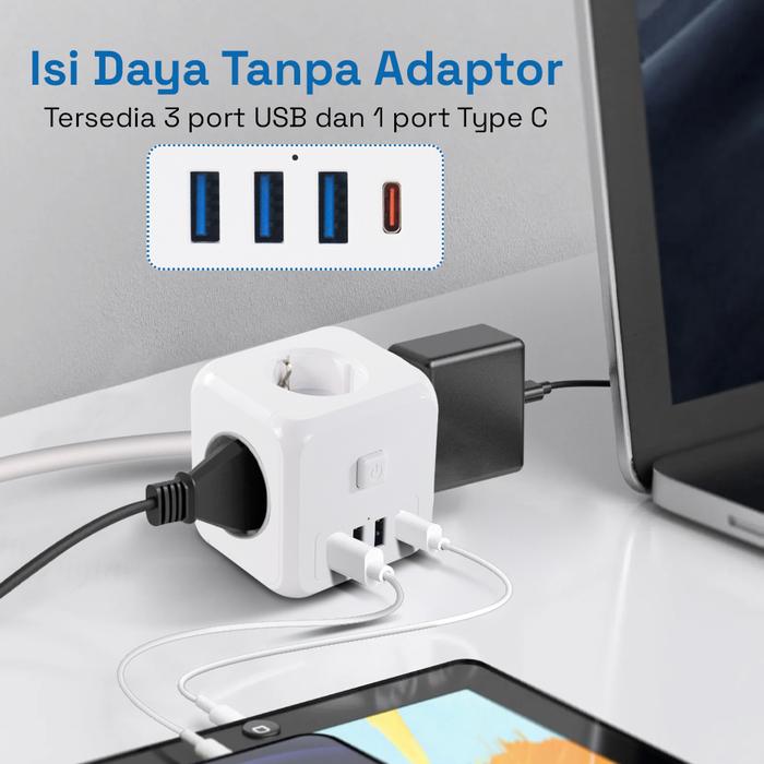 Promo Stop Kontak Colokan 7 in 1 USB Type C Port Cube Wall Socket ...