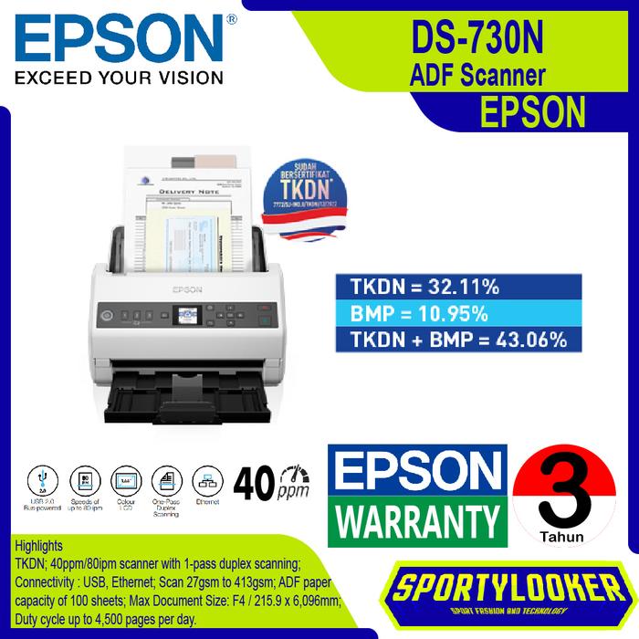 Jual Epson WorkForce DS-730N / DS730N ADF Scanner | F4 | 40 ppm | TKDN ...