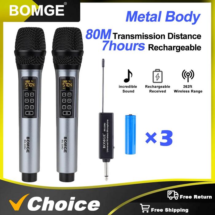 Jual Bomge Rechargeable Metal Uhf 2Channel Dynamic Wireless Microphone ...