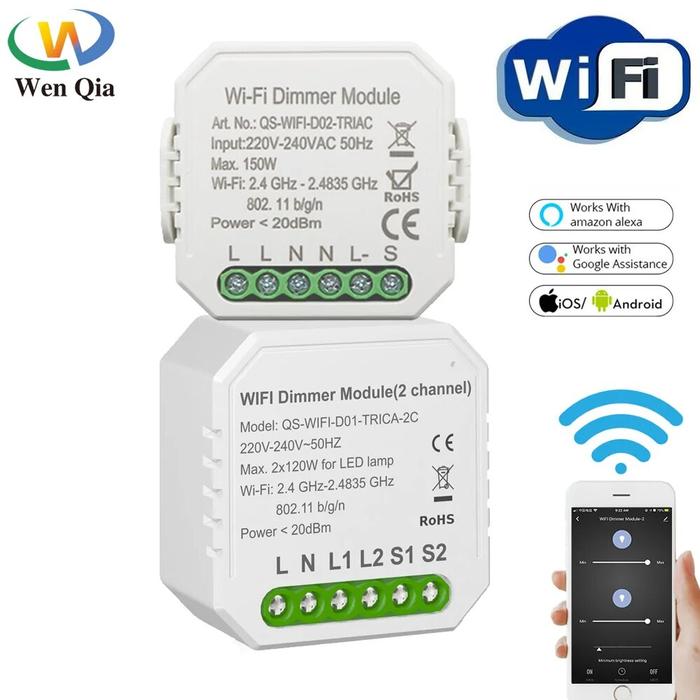 Jual Smart Wifi Light Dimmer Switch AC 220V Breaker Module 1/2 Gang ...