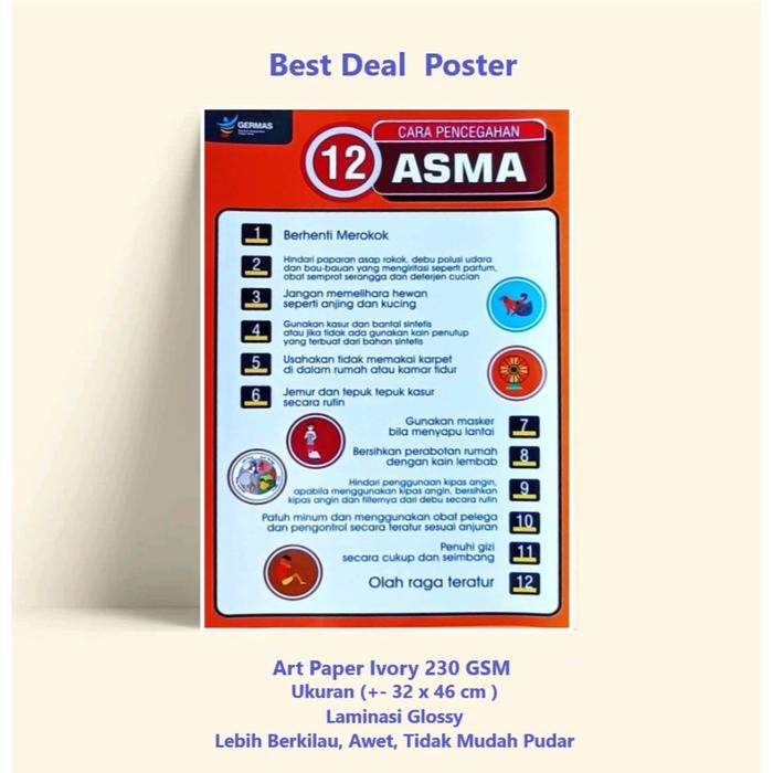 Jual Poster 12 Cara Pencegahan ASMA | Poster Cara Pencegahan Asma ...