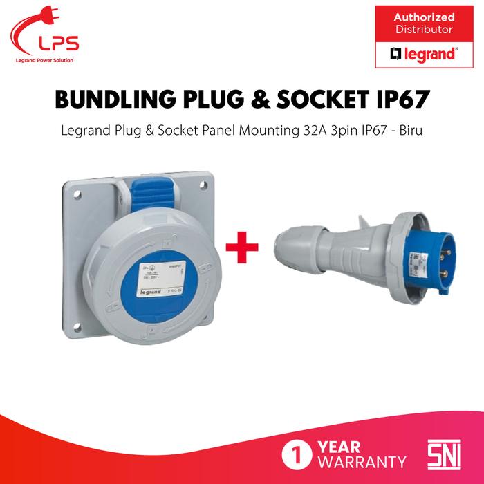 Promo Legrand Plug dan Socket Panel Mounting P17 32A 3 pin IP67 Biru ...