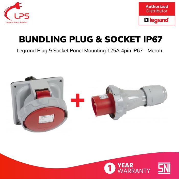 Promo Legrand Plug dan Socket Panel Mounting P17 125A 4 pin IP67 Merah ...
