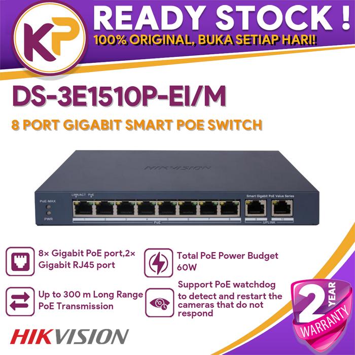 Promo HIKVISION DS-3E1510P-EI/M 8 PORT GIGABIT SMART 60W POE SWITCH ...