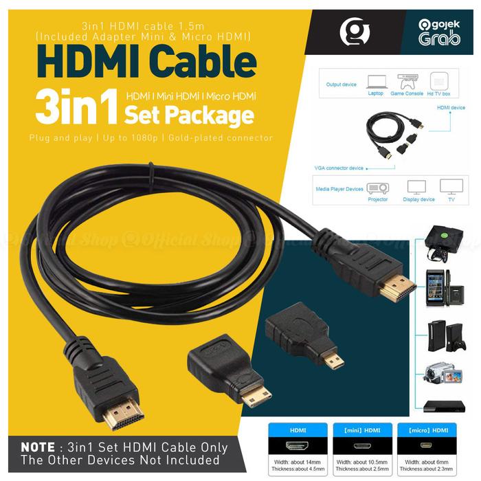Jual Kabel HDMI 3in1 (Standard Mini Micro HDMI) Sambungan Konektor 1 ...