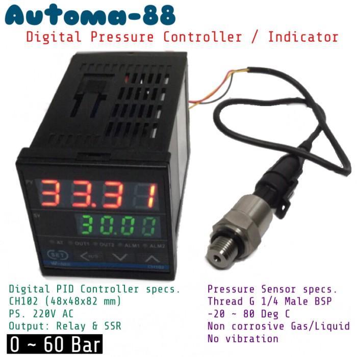 Jual Digital Pressure Controller Display indicator 0-60Bar 60 Bar out ...
