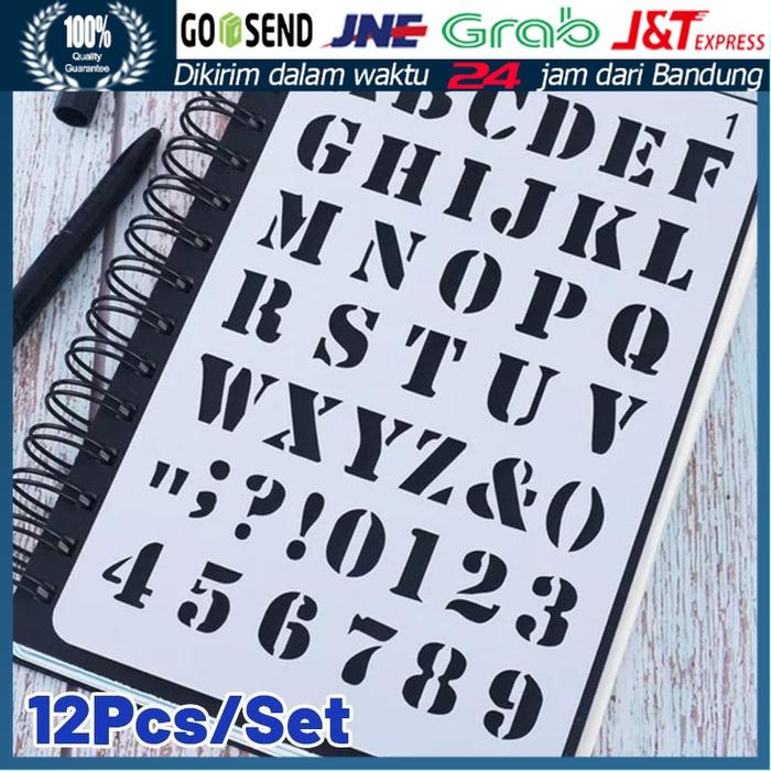 Jual 12Pcs Penggaris Cetakan Huruf Angka Sablon Stensil Huruf Alfabet ...