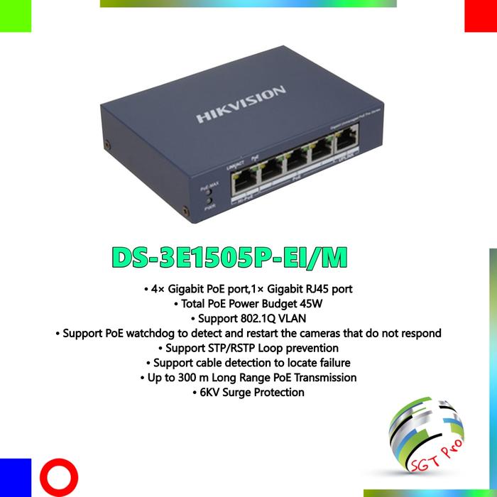 Jual HIKVISION DS-3E1505P-EI/M 4 PORT GIGABIT SMART 45W POE SWITCH ...