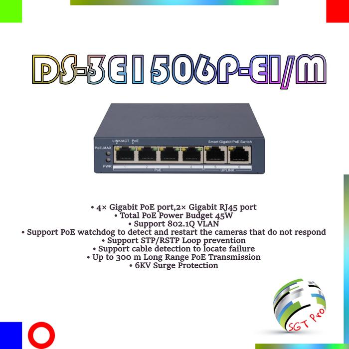Jual HIKVISION DS-3E1506P-EI/M 4 PORT GIGABIT SMART 45W POE SWITCH ...
