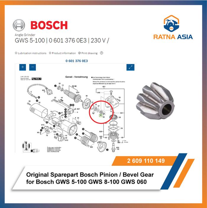 Promo Original Sparepart Pinion / Bevel Gear Bosch GWS 5-100 GWS 8-100 ...