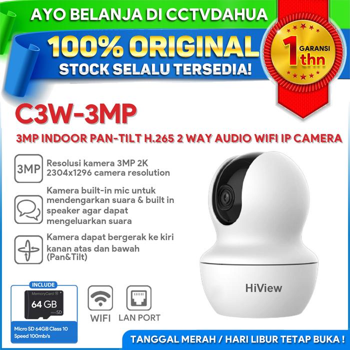 Jual HIVIEW C3W-3MP 3MP INDOOR PAN-TILT H.265 2 WAY AUDIO WIFI IP CAMERA FREE MICROSD 64GB ...