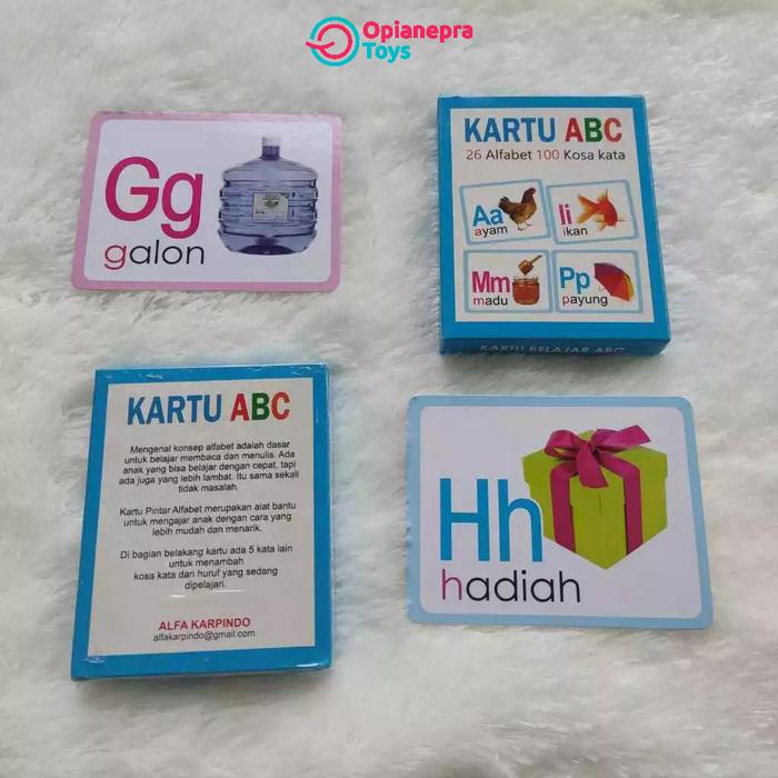 Jual ONTY Kartu ABC 26 Alfabet 100 Kosakata Flash Card Glossy Tebal ...