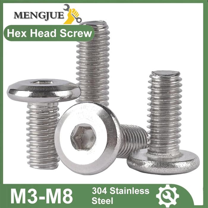 Jual 5-20pcs 304 Stainless Steel M3 M4 M5 M6 M8 Allen Hex Hexagon Socket Large Flat Head ...