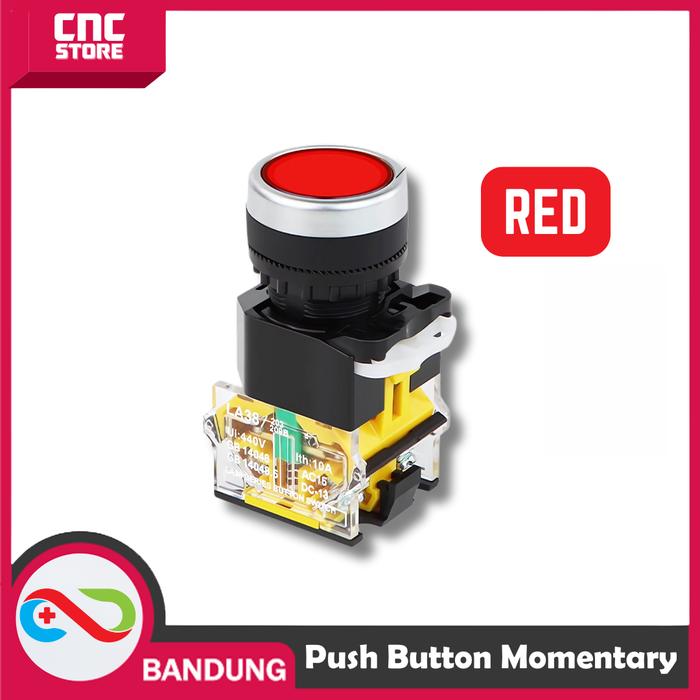 Jual Push Button 22mm LA38-11BN Push On Flat Switch 10A Momentary - RED ...