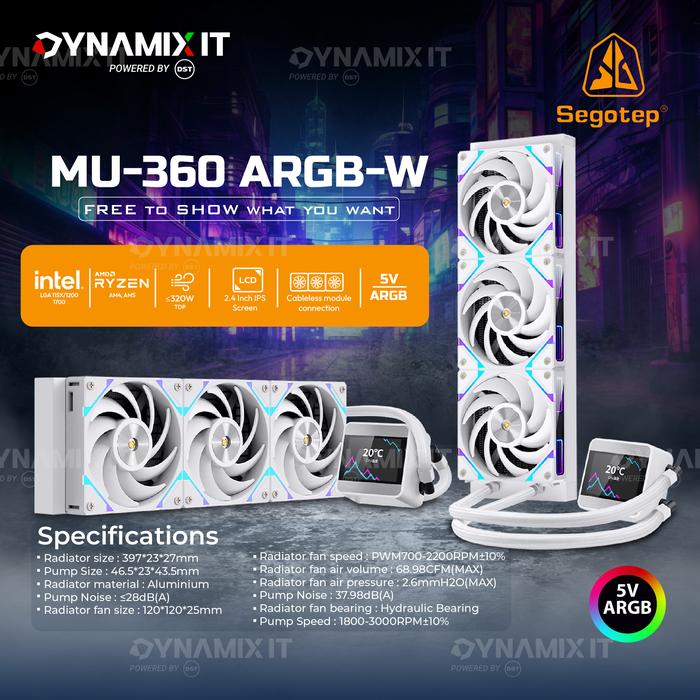 Promo Segotep MU-360 ARGB AIO Liquid CPU Cooler w/ IPS LCD Display ...
