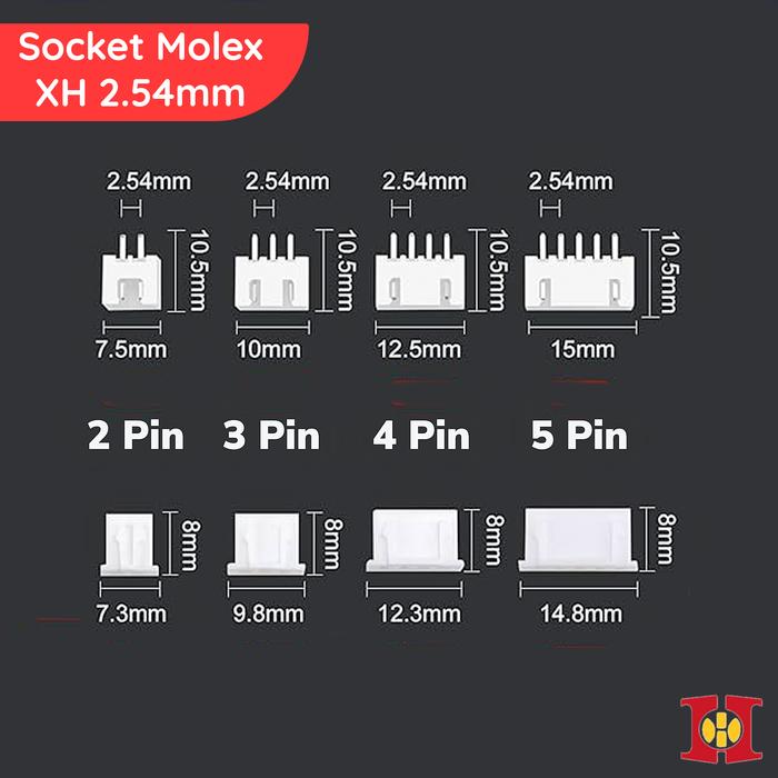 Jual Konektor Socket Soket Terminal Molex Molek Mini SET Male Female JST XH Connector Header 2 3 ...