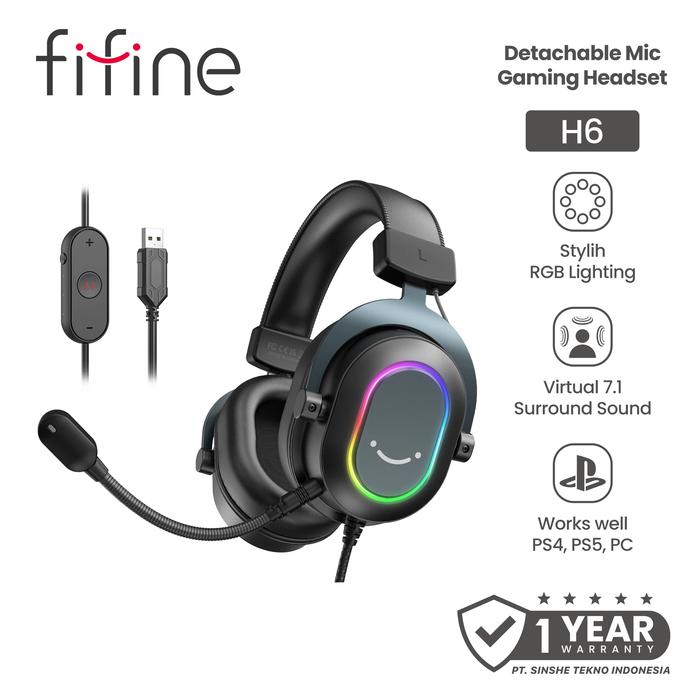 Promo Fifine H6 Headphone Gaming Headset Gaming Headphone RGB 7.1 Audio ...