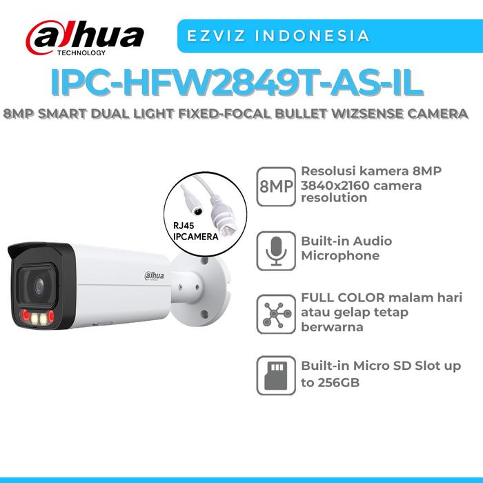 Jual DAHUA IPC-HFW2849T-AS-IL 8MP SMART DUAL LIGHT FIXED-FOCAL BULLET WIZSENSE NETWORK CAMERA ...