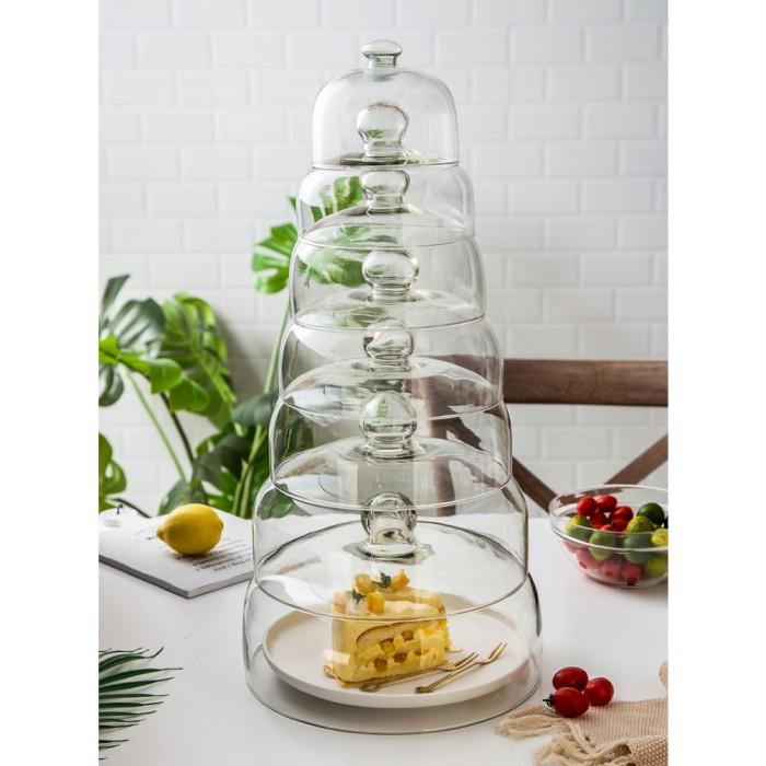 Jual Dome Glass Cake Cover Cloche Lid Serving Display Plate Food Pastry ...