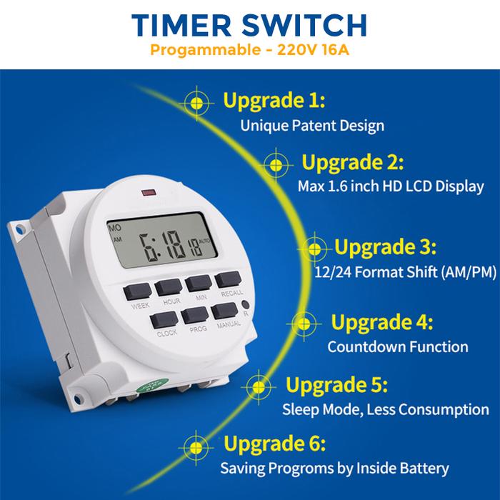 Jual Programmable Digital Timer Switch Relay 16 Program 220V/16A ...
