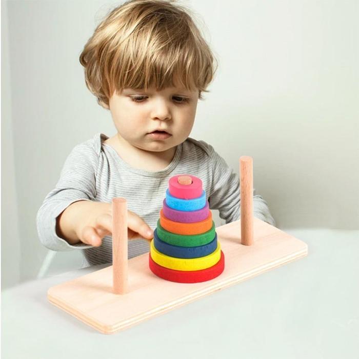 Jual Mainan Edukasi Anak Puzzle Hanoi Tower Rainbow Kayu Menara Hanoi ...