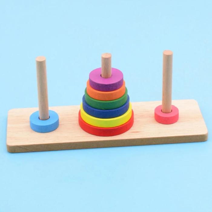 Jual Mainan Edukasi Anak Puzzle Hanoi Tower Rainbow Kayu Menara Hanoi ...