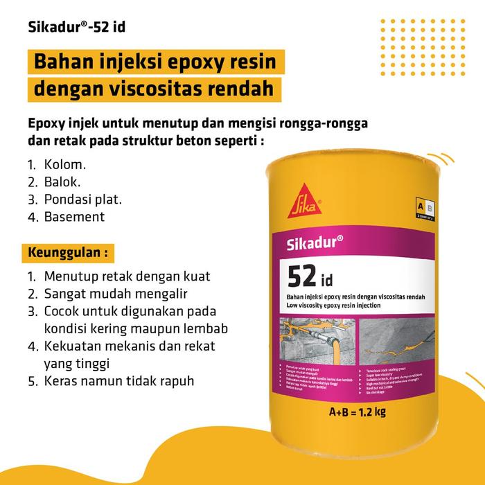 Promo Sikadur 52 ID AB Epoxy Injeksi suntik Tambal Retak Beton 1,2Kg ...