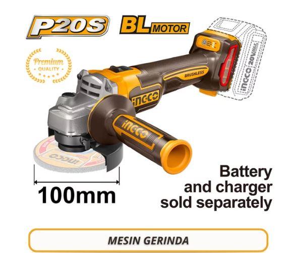 Jual INGCO Cordless Gerinda Baterai 20V Brushless Portable CAGLI21104GK ...
