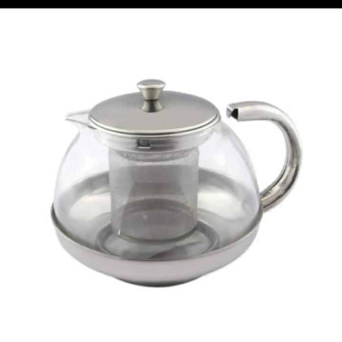 Jual Tea Pot Kaca +Stainless 800 mil / Teko Kaca +Stainless 800 mil ...