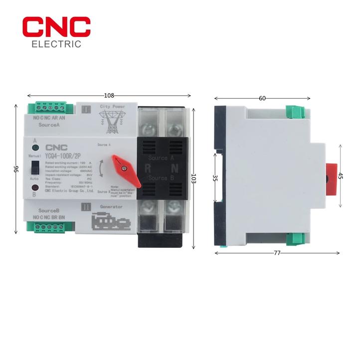 Jual CNC Din Rail ATS YCQ4-100R/2P Dual Power Automatic Transfer Switch - Kab. Gresik ...