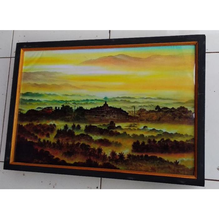 Jual Hiasan Dinding Lukisan Cetak Suasana Candi Borobudur Plus Bingkai ...